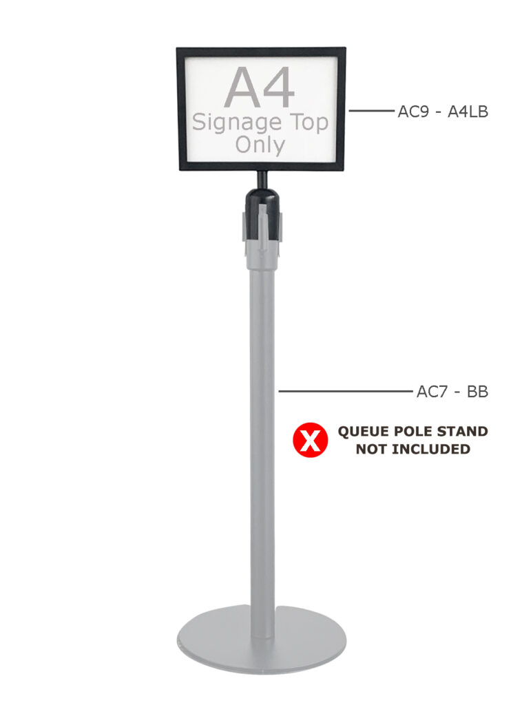Queue Pole Signage Black (A4 Landscape) - Top Only - Events Partner