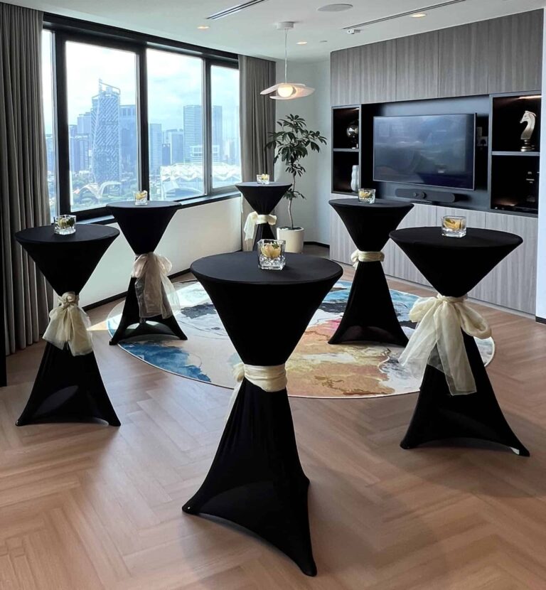Replica Miura Bar Table With Black Spandex & Sash - Events Partner